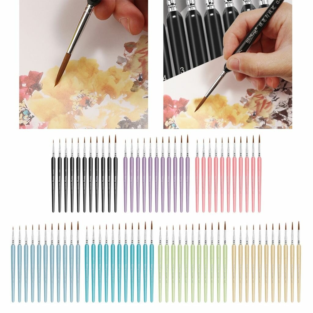 11 шт. Кисти из волчьего волоса для акварели