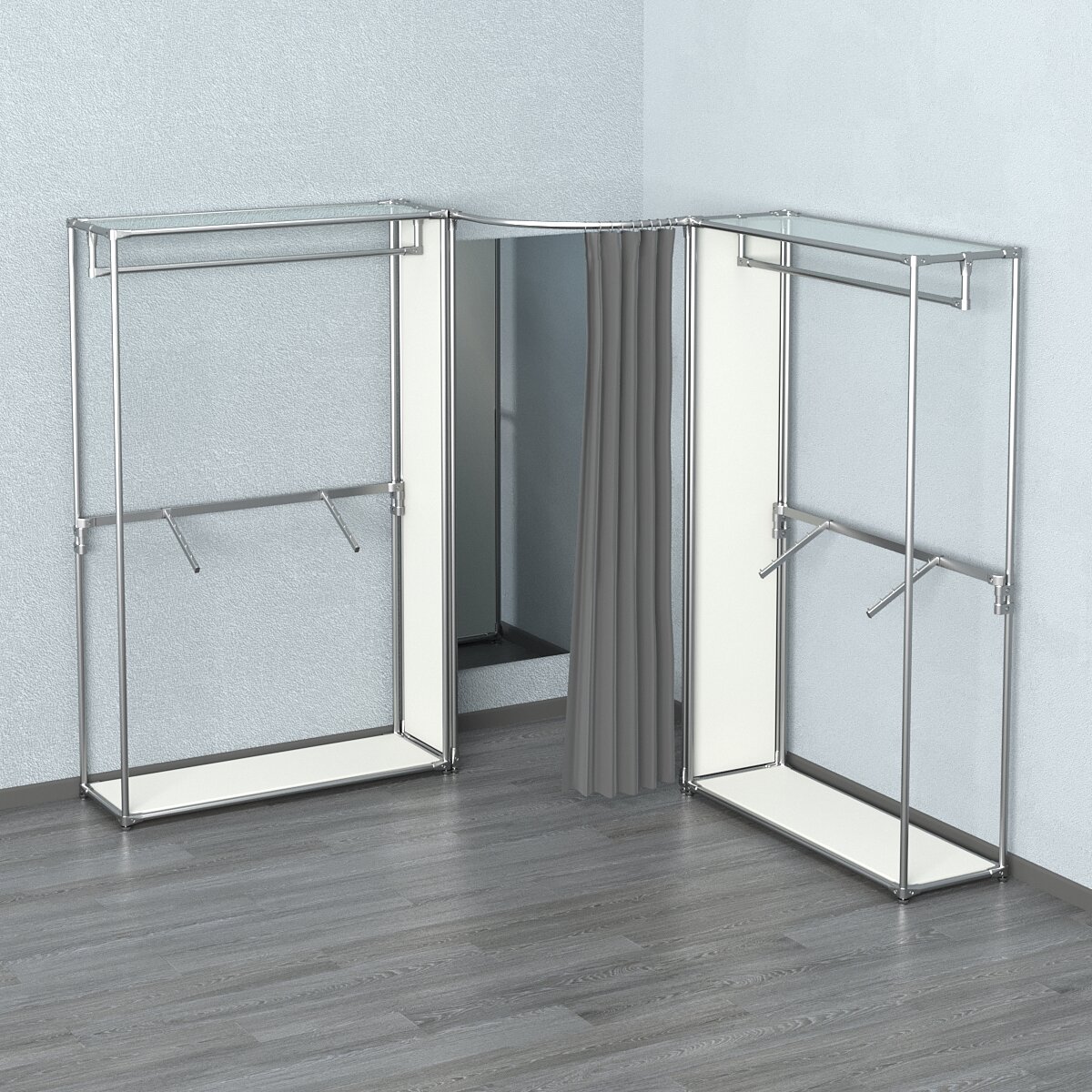 Примерочная (вход- дуга) с зеркалом из системы хром с поручнями №2-2, Белый