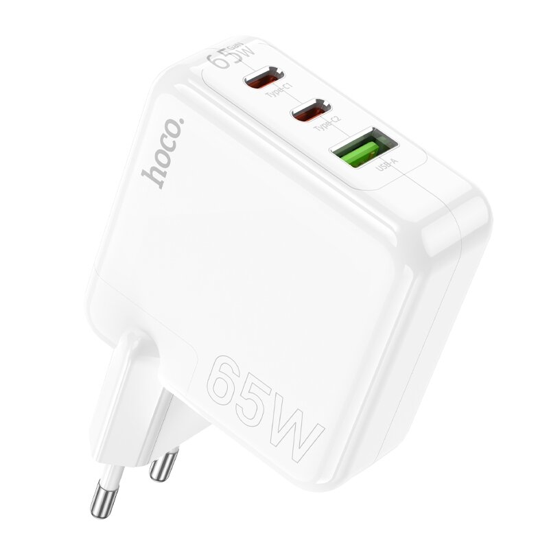 Cетевое зарядное устройство HOCO C115A, с портами 2xUSB-C PD65W + 1xUSB-A QC3.0, White
