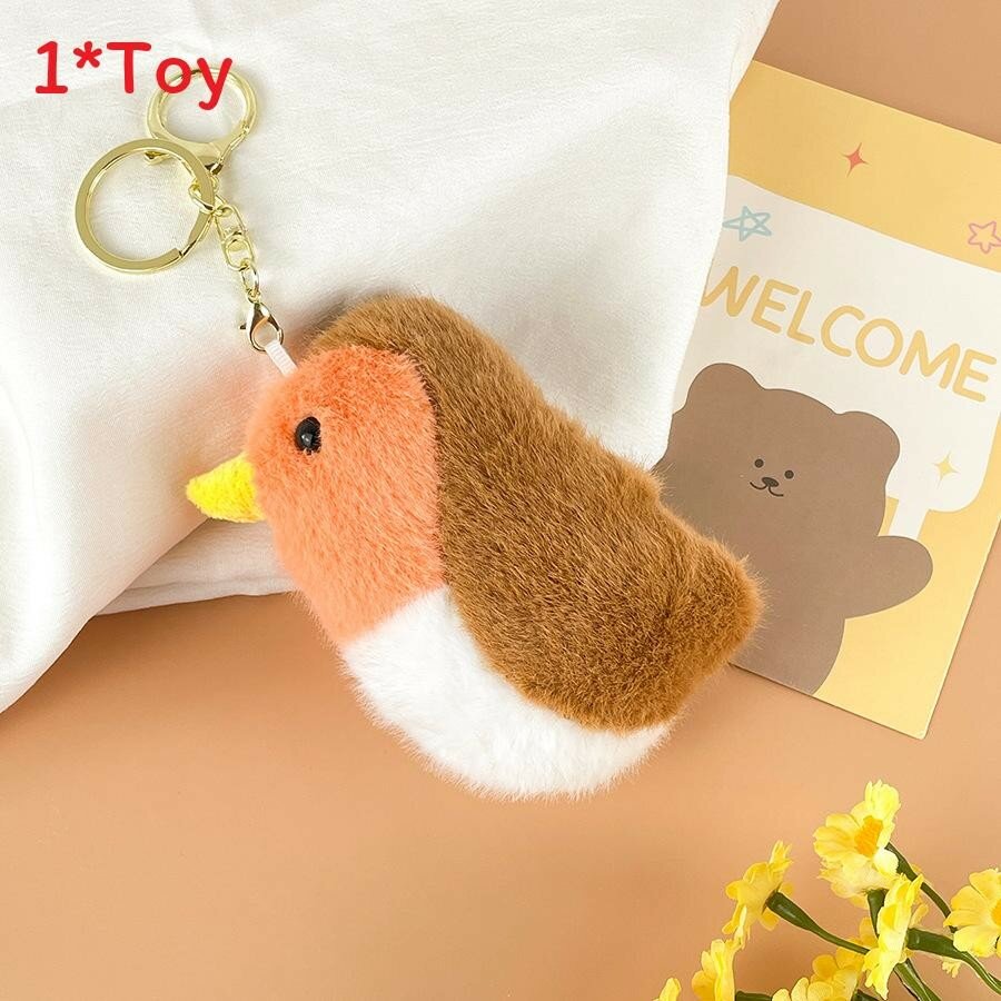 Брелок-подвеска попугай из коротковорсистой ткани для украшения школьной сумки и подарков коричневый