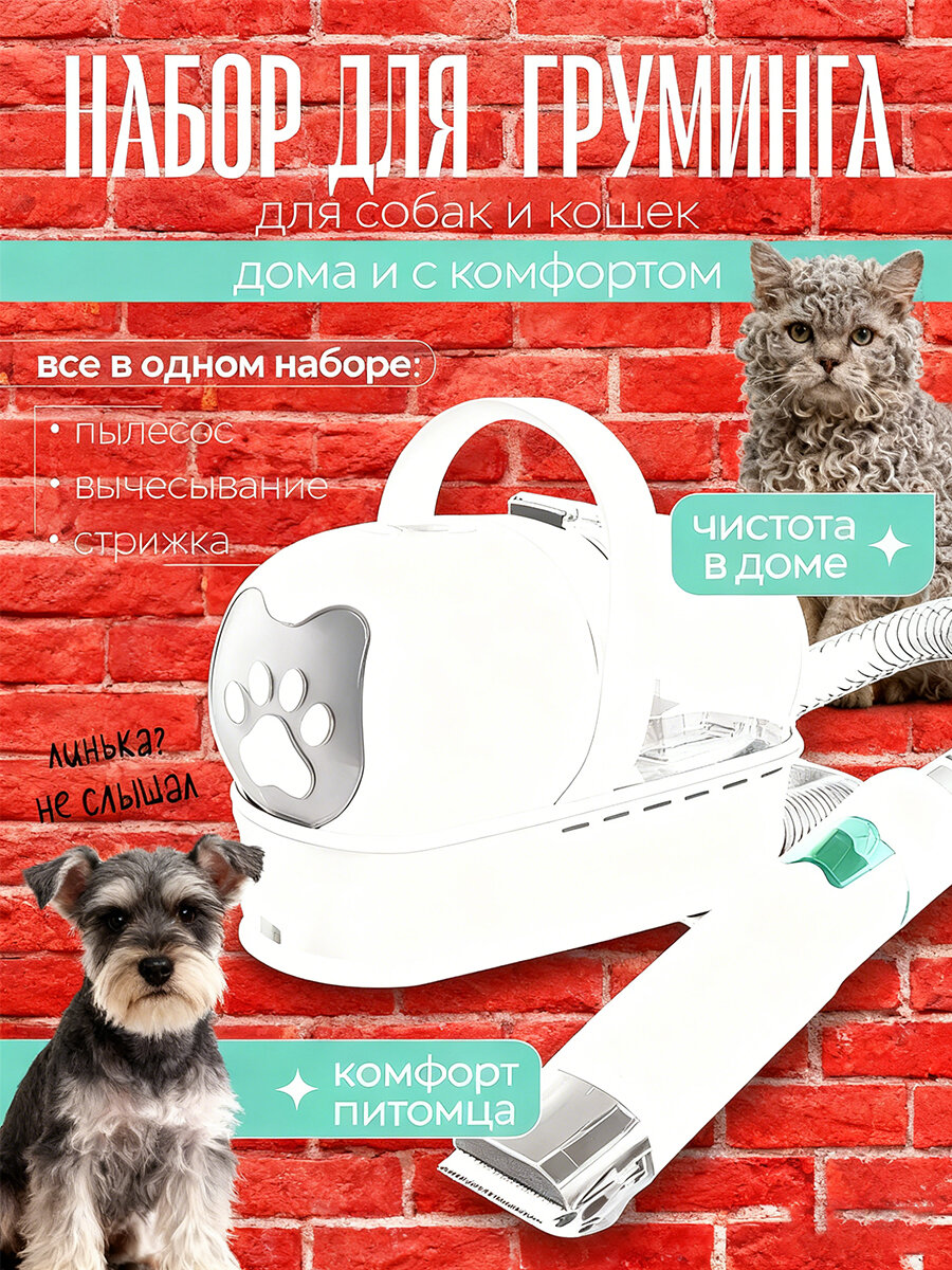 Машинка для стрижки собак с насадками, набор для груминга с пылесосом