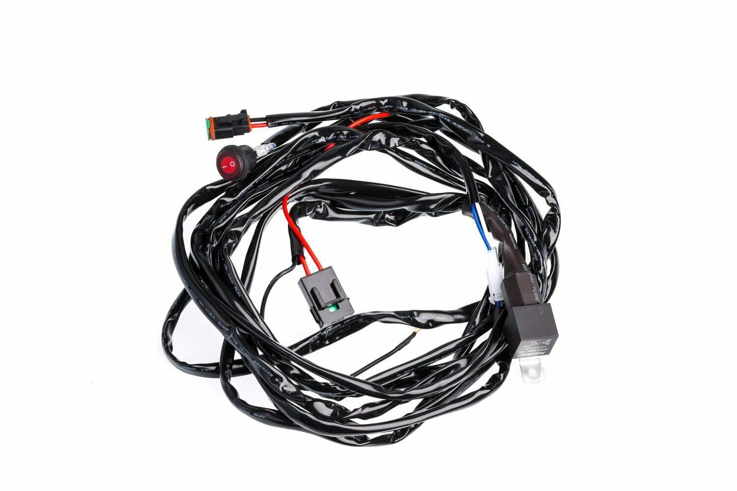 Проводка для Одной фары мощностью до 120W, 12V, Накладной выключаетль с реле и предохранителем. Сечение проводов 2мм