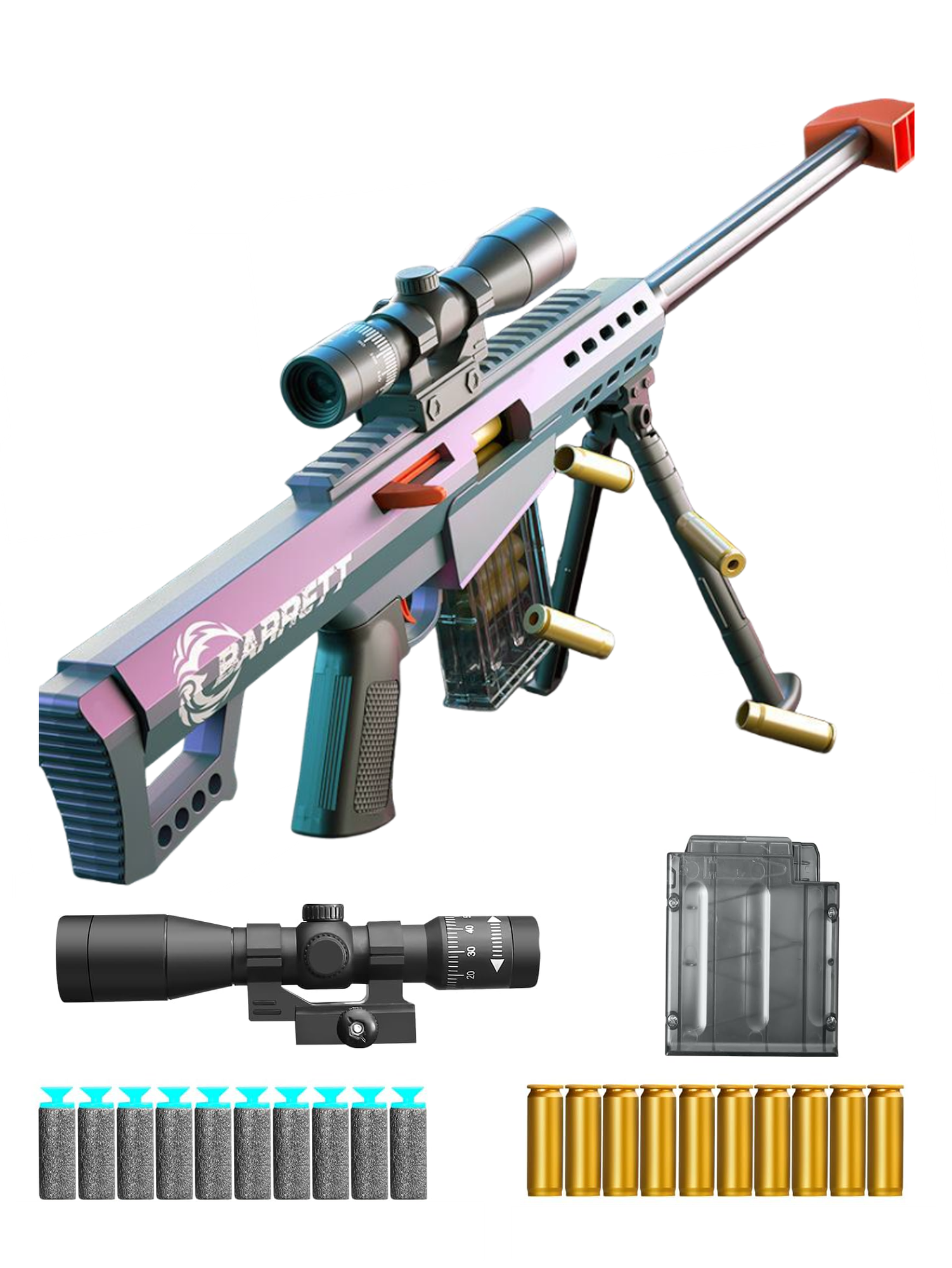 Игрушечная винтовка с мягкими пулями - Barret, 80 см, с оптическим прицелом и выбросом гильз