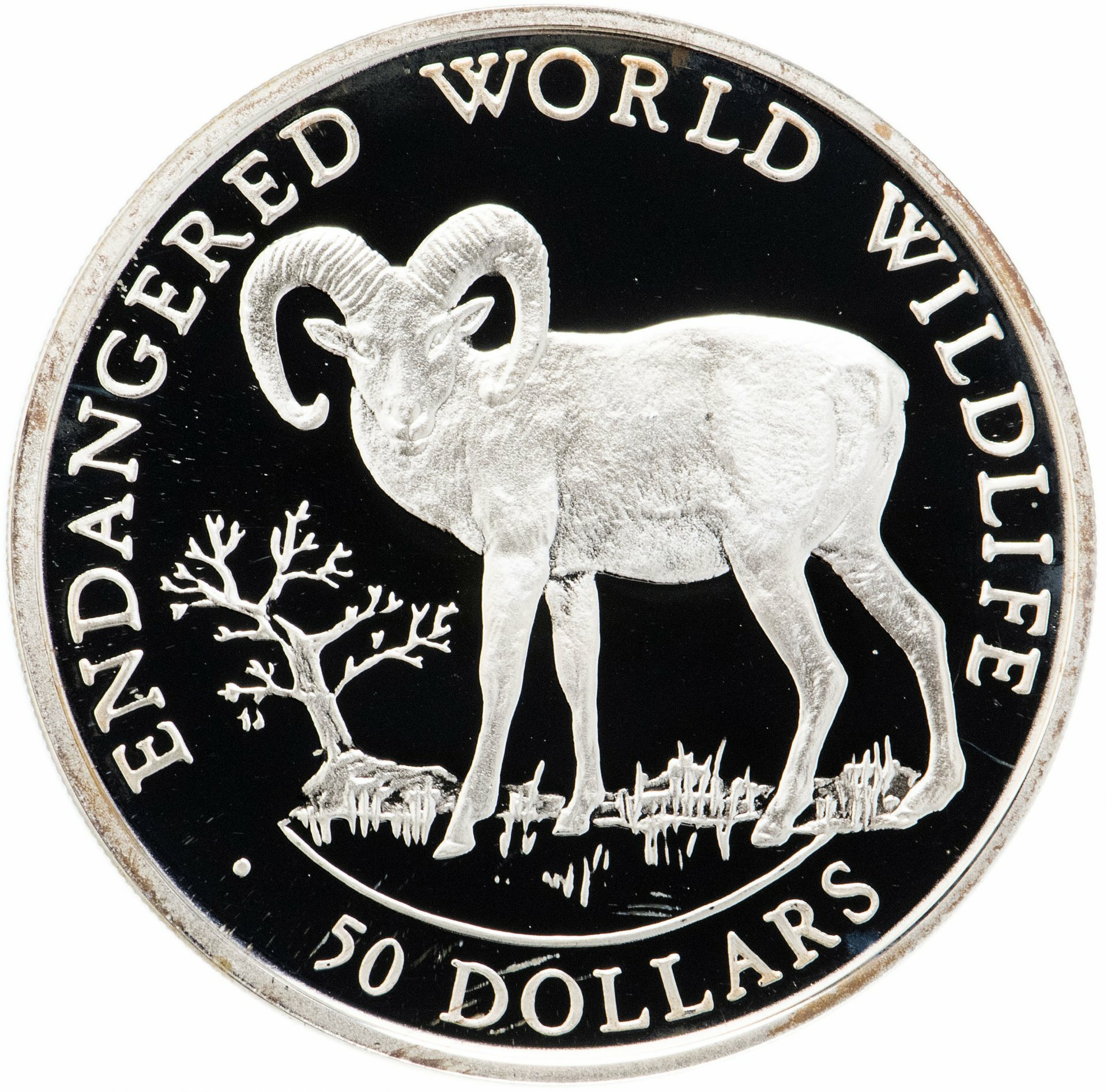 Острова Кука 50 долларов 1990 "Защита дикой природы - Баран", Серебро 925, в сохранности Proof
