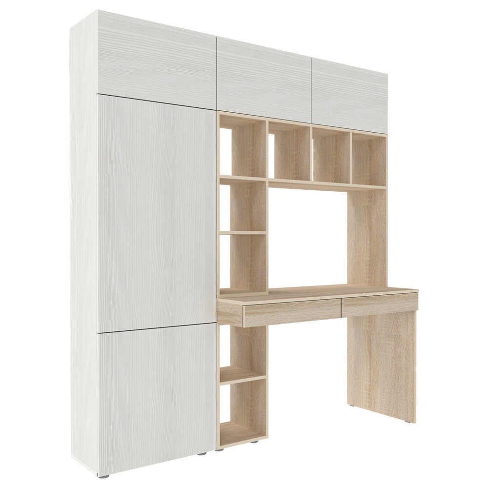 Стол письменный со стеллажом и шкафом 1800 Дуб Сонома Белое Дерево