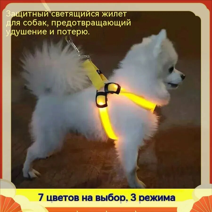 Шлейка для маленьких и средних собак, нейлон, регулируемая, светящаяся