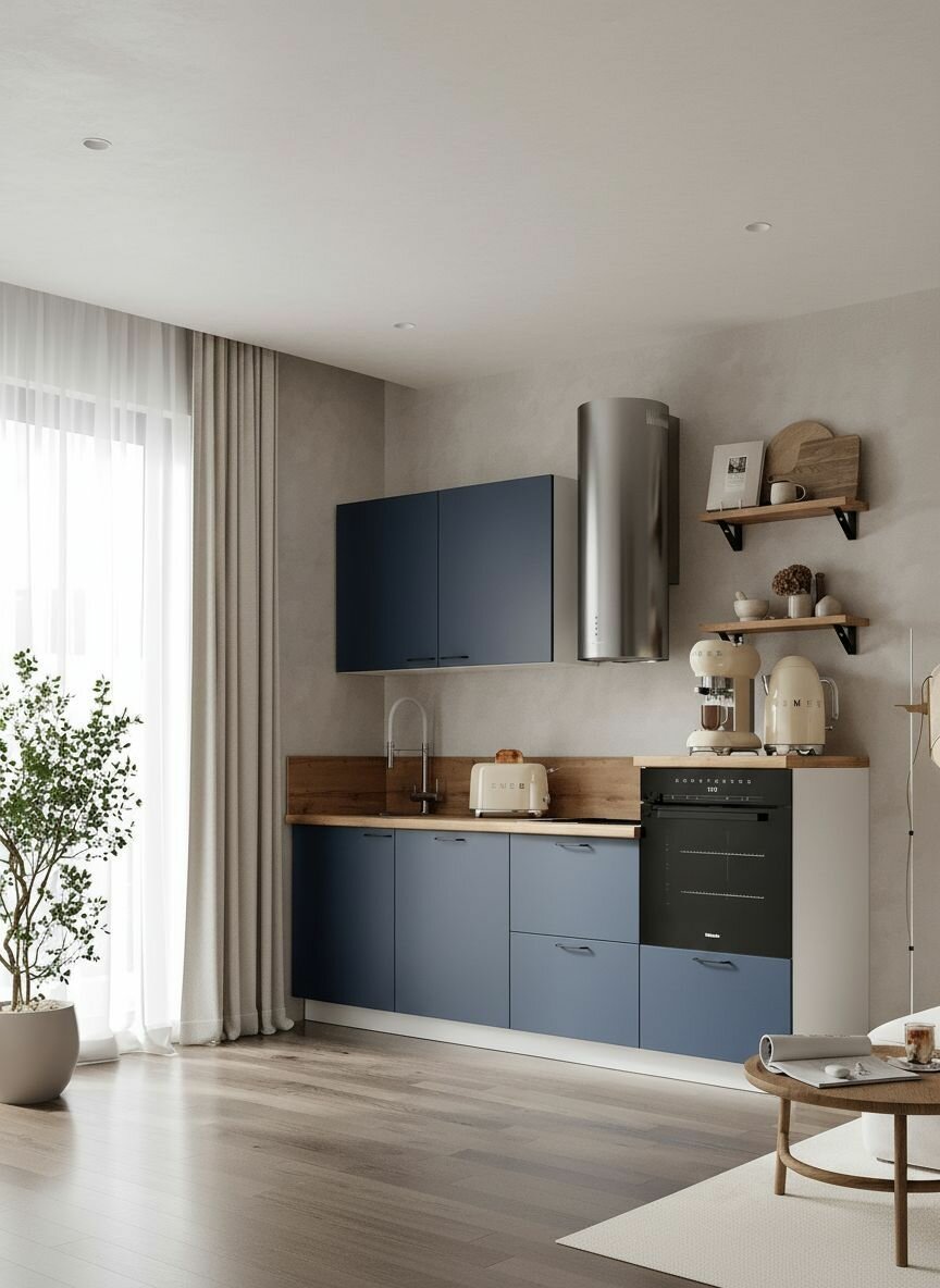 ARNIKA Кухонный гарнитур со столешницей "Дакия" 2,4м х 2,4м, цвет ежевика (синий), фасад пленка ПВХ