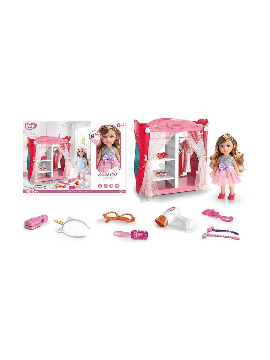 Кукла 30 см в платье со шкафом и аксессуарами WZB9906-7 с 3 лет