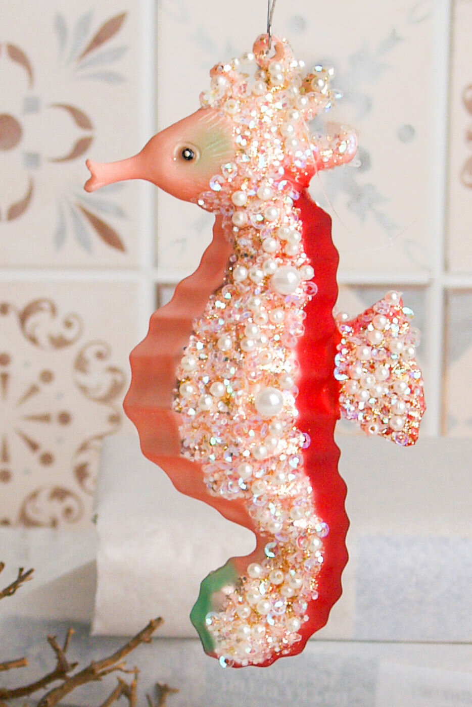 Ёлочная игрушка морской конёк - королевская грация, стекло, 13 см, Винтер Деко (Winter Deco) 5010024