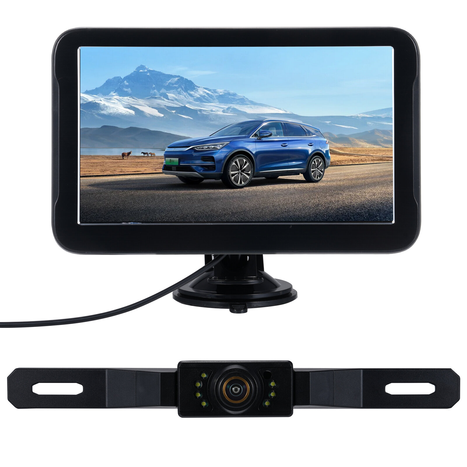 Камера заднего вида водонепроницаемая с монитором IPS 7-дюймовым, камера заднего вида AHD ночного видения, угол обзора 150°, регулируемые направляющие линии, набор автомобильной LED камеры заднего вида