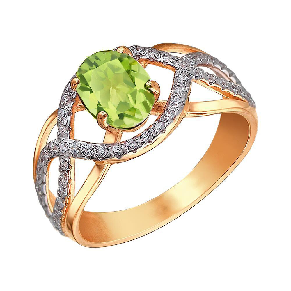 Кольцо, серебро, 925 проба, фианит, хризолит