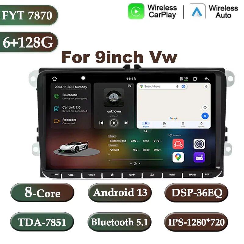 FYT 7870 Android 13 автомагнитола для VW Golf Passat Polo Jetta Skoda, 9inch, 6-128G