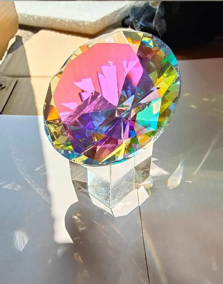 Хрустальный алмаз с радужным эффектом 80 мм, премиум декор для интерьера, стеклянная подставка для украшений