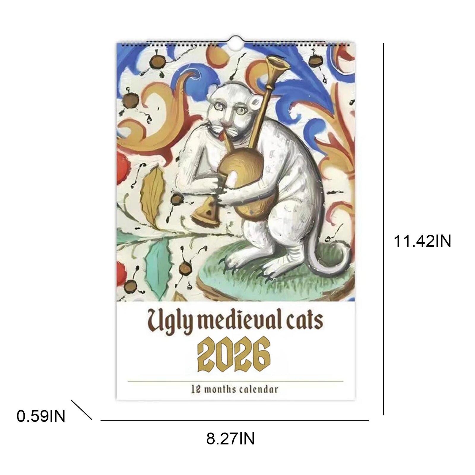 Ежемесячный настенный календарь 2026 Weird Medieval Cat Art