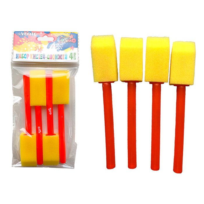 Набор кистей-спонж deVENTE 4 шт, прямоугольные 24х55 мм, "Cosmo", пластиковая ручка, в пластиковой упаковке (8073400)