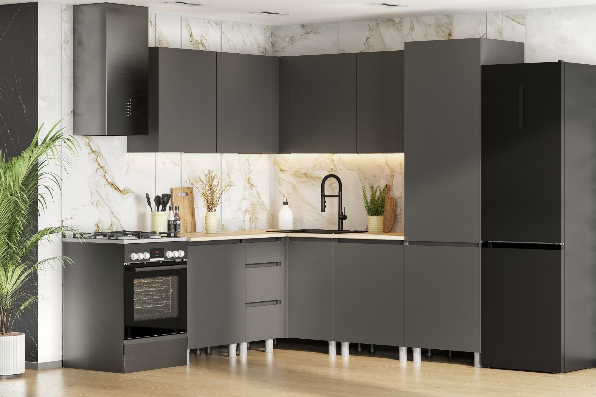 Кухонный гарнитур Денвер (без столешницы) Композиция 10 цвет графит серый