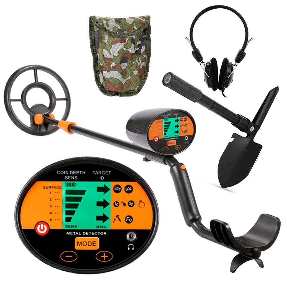 Многофункциональный цифровой металлоискатель с дисплеем для поиска золота, серебра, меди, алмазов под землей с наушниками, черно-оранжевый цвет, тип1~тип3 (выбор), глубина обнаружения 160мм, диаметр катушки 190мм, высота 760-1010мм, частота 6.5КГц,