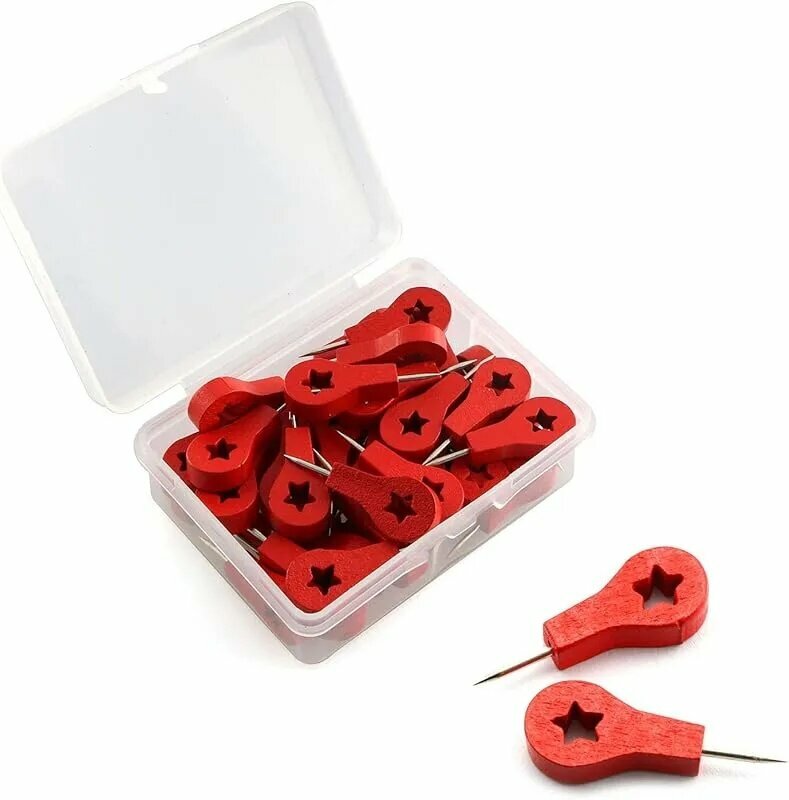 40 шт. красных кнопок для заметок, канцелярских , чертежей, пробковых досок или карт с коробкой хранения