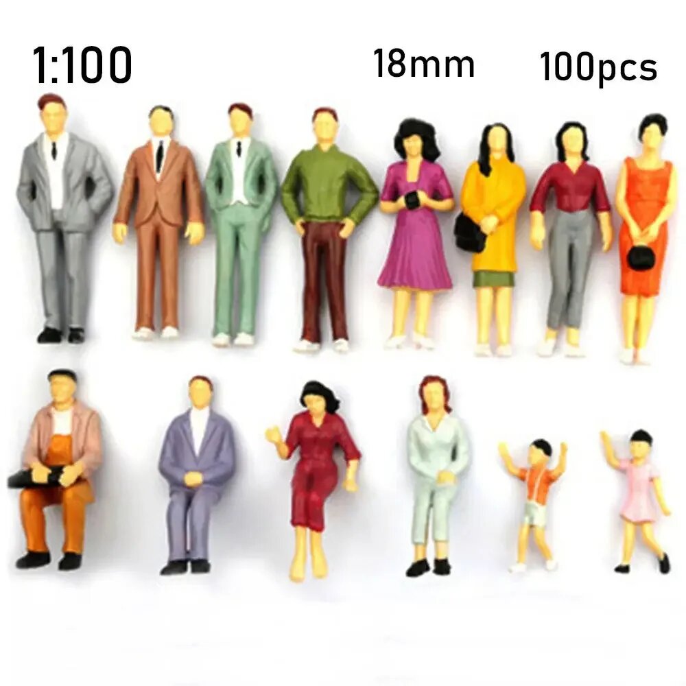 Фигурки людей 1:100 для диорамы, 100шт, 18mm