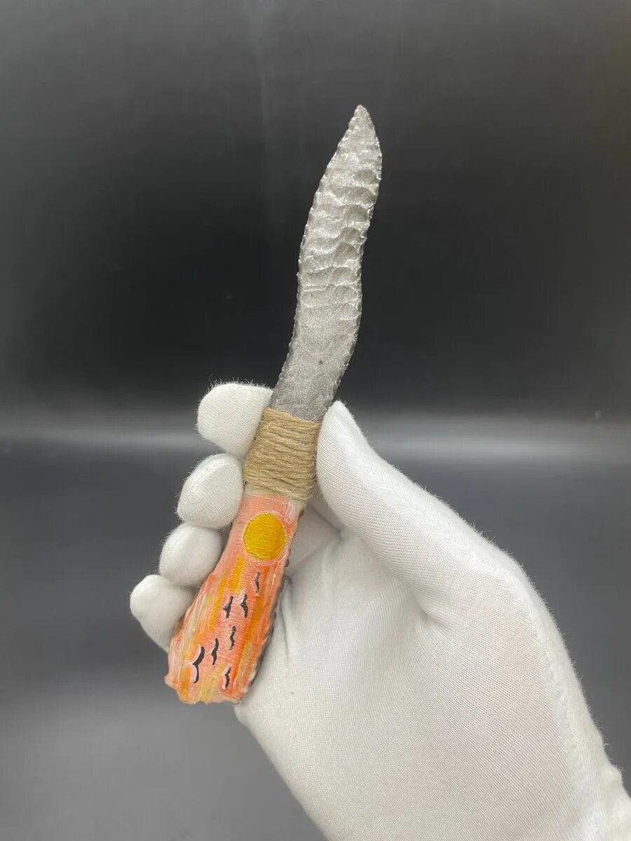 Обсидиановый зигзаг из рога оленя Закат и птицы 15 см