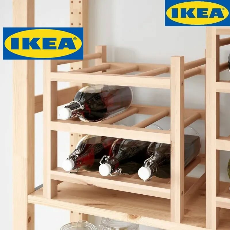 Винная полка стеллаж IKEA HUTTEN, подставка держатель для бутылок, 33х30х34 см, массив бука, хуттен икеа