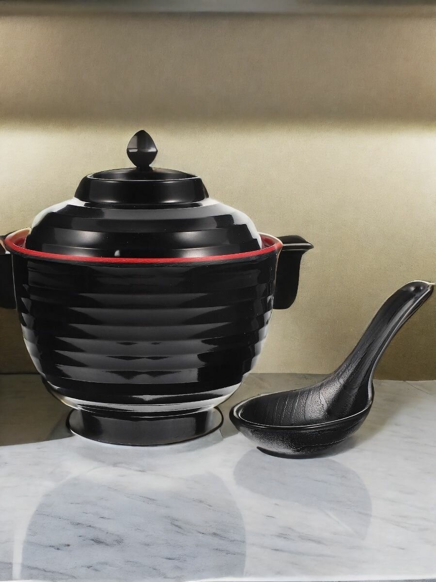 Набор Из 1 Шт Меламиновая Чашка Для Супа Мисо С Ложкой И Прямоугольной Крышкой 10.00X10.00X9.50Cm