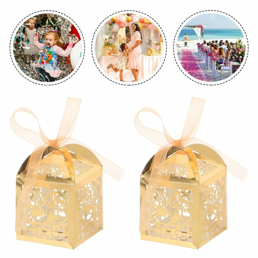 Золотая бумажная коробка для конфет с вырезами, набор из 25 штук для хранения сладостей