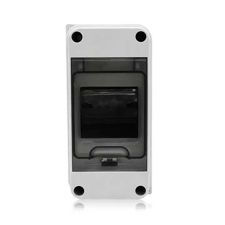 Бокс/щит на 3 автомата, навесной, наружной установки для монтажа модульных УЗО и автоматических выключателей, пластиковый с вертикальной крышкой и отверстием под пломбу.