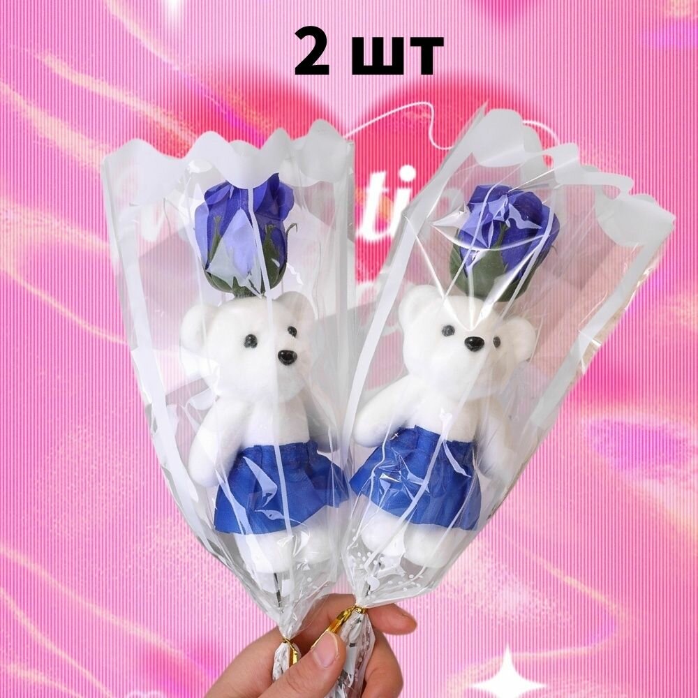 Букет из 1 мыльных роз с и мишкой. Подарочный набор для девушки