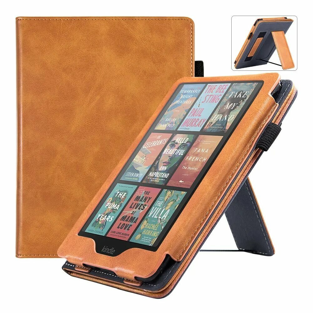 Чехол-подставка для Kindle Paperwhite 12-го поколения 2024 и Kindle Colorsoft Signature Edition e-Reader - Защитный чехол из искусственной кожи с ремешком для рук/автоматический сон/пробуждение