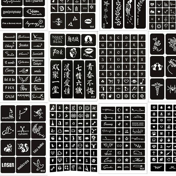 Горячие продажи SG Корейский стиль Полупостоянные маленькие татуировки Наклейки Шаблон сока Полый узор Трафарет Книга Татуировки Хна Спрей Набор для рисования