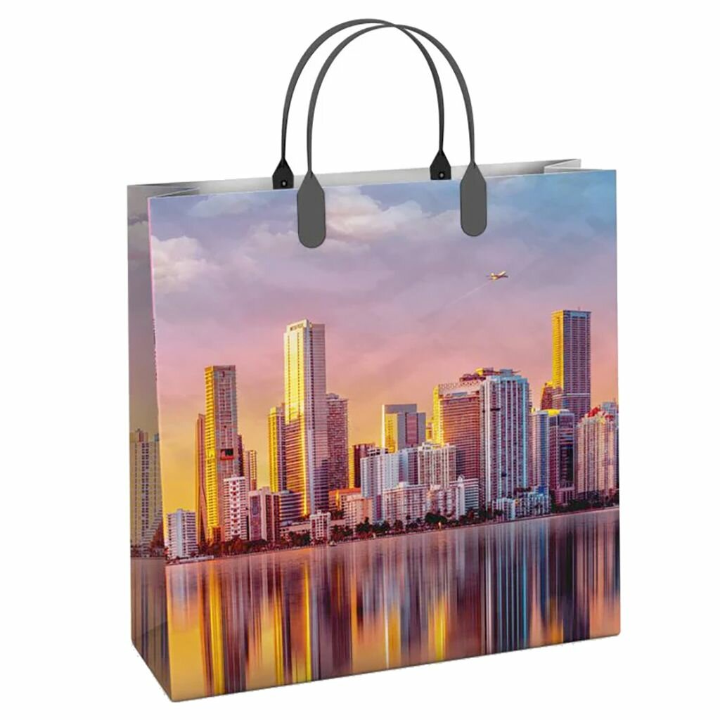 Пакет подарочный Домашняя Мода мягкий пластик с пластиковой ручкой, 30х30 см, "Рассвет", 150 мкм, ламинированный