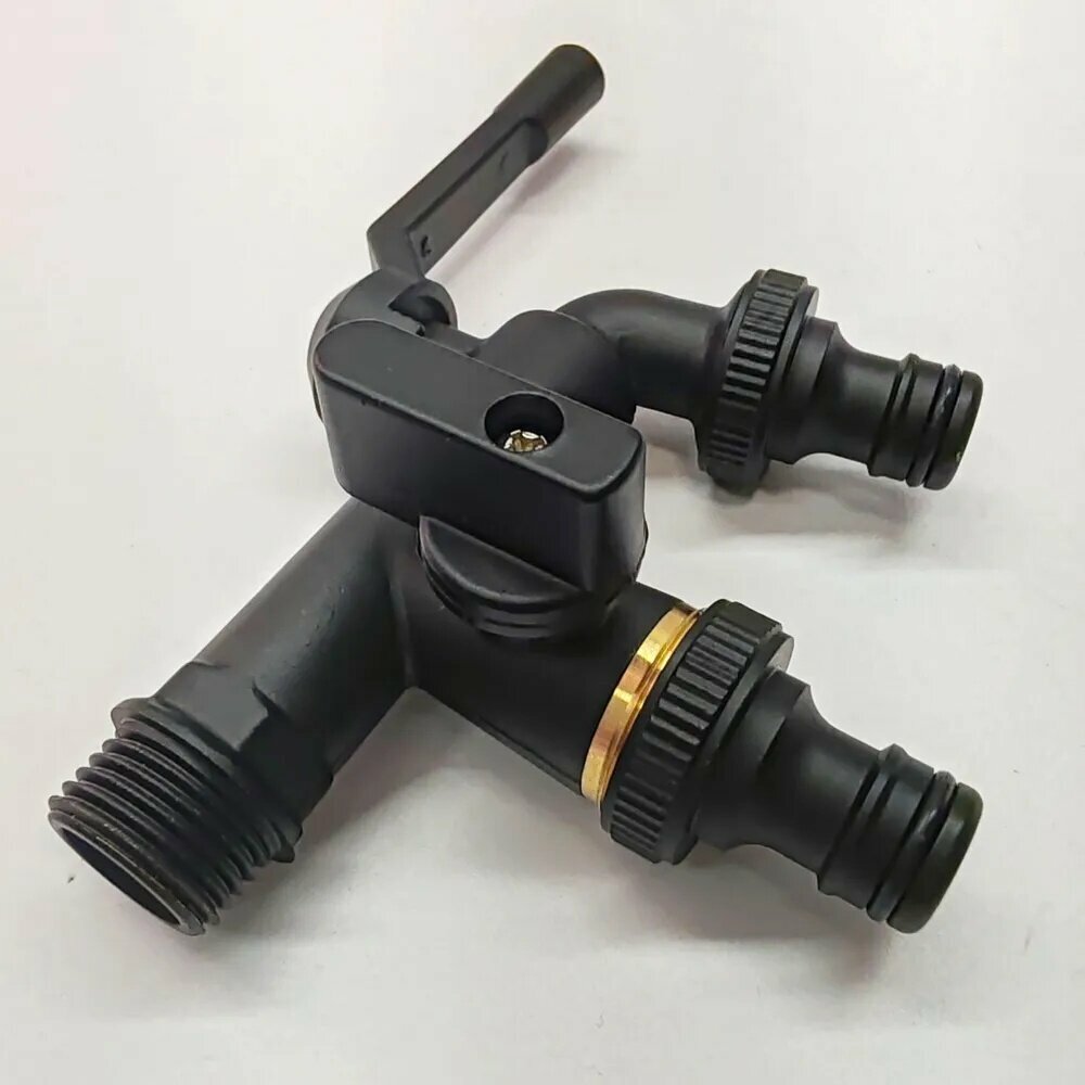 Кран водоразборный черный универсальный двойной латунный (Нар) - 1/2" (штуцер быстросъём)