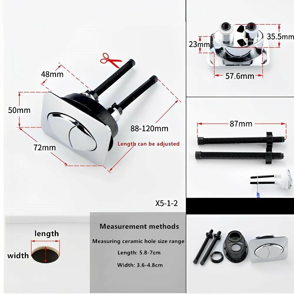 Квадратная двойная кнопка для унитаза керамическая крышка бачка, экономный слив воды (усиленная пружина, бесшумная работа)