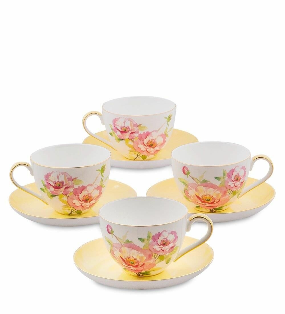 Чайный набор на 4 перс. Пионы (Torino Peony Pavone) JK-80 Pavone Италия Фарфор