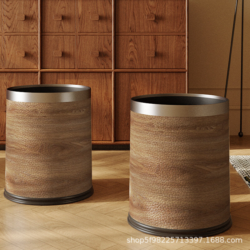 Кожаная мусорная корзина, высокая эстетика, для дома, гостиной, большая вместимость, спальня, высококачественная легкая роскошь, кухонная урна, двухслойная, без крышки