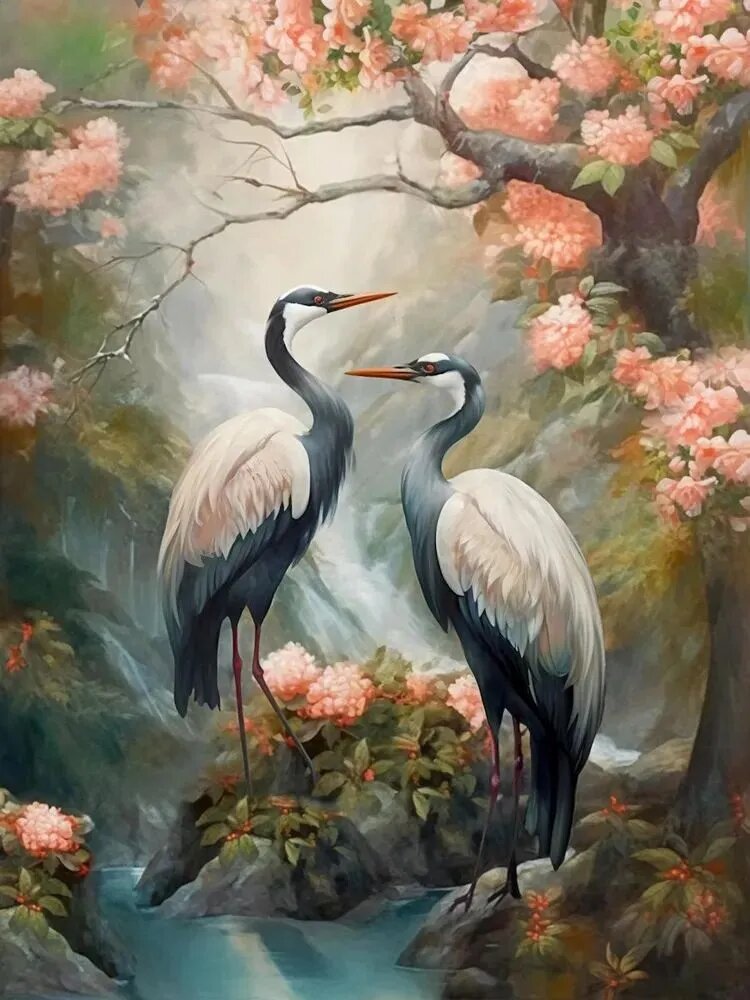 Алмазная Мозаика "Цапли В Лесу" 40*50 См, Безрамная, Идеальна Для Дома, Украшения, Подарков.