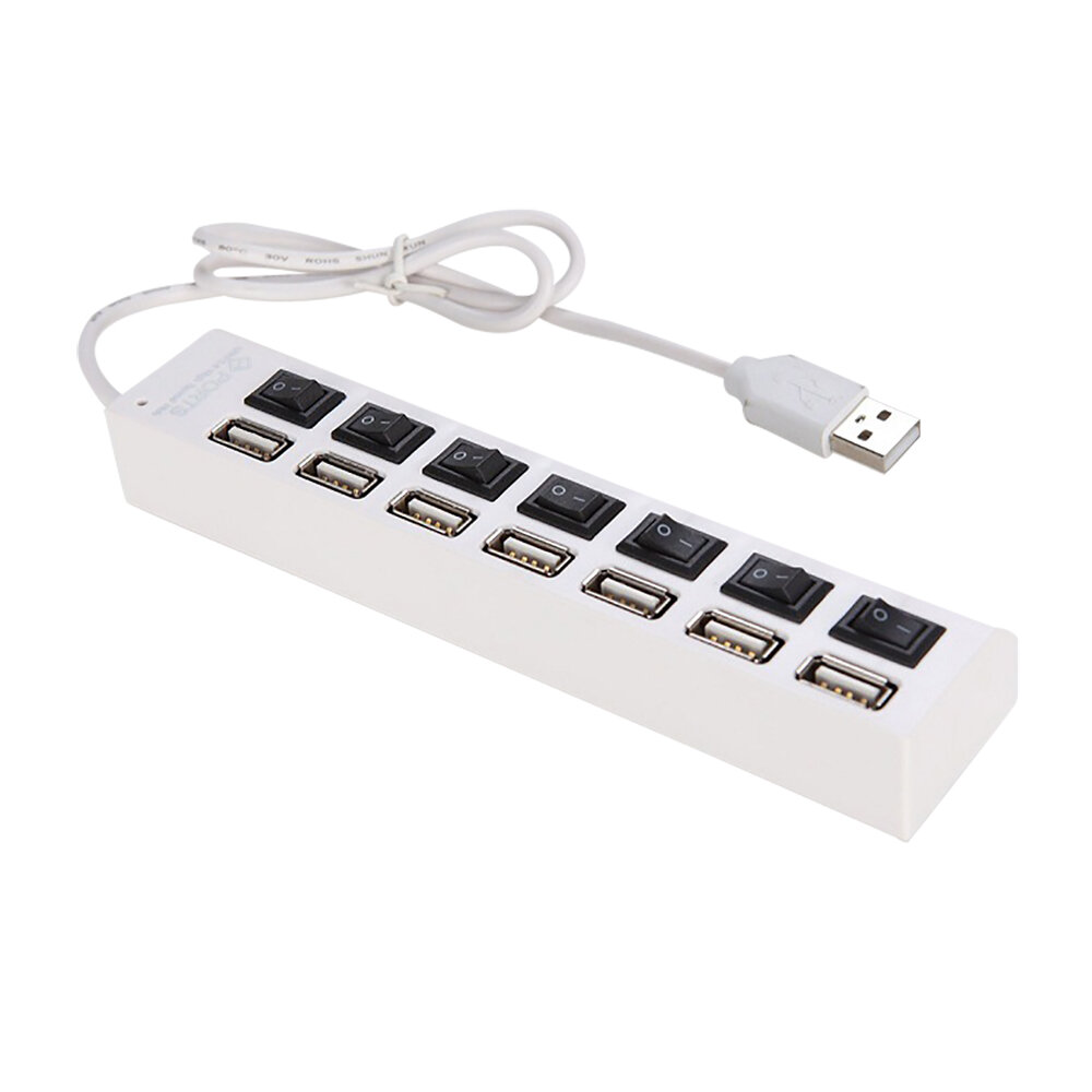 Хаб USB JDL-A7 7 портов USB 2.0 с независимым переключателем и индикатором, Ultra Slim Splitter Hub со встроенным кабелем USB для настольных компьютеров, ноутбуков, сканеров, цифровых камер, флешек, клавиатур и других устройств, материал корпуса ABS,