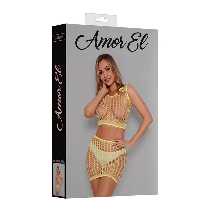 Яркий комплект нижнего белья из топа и юбки «Amor El», желтый (S/L)