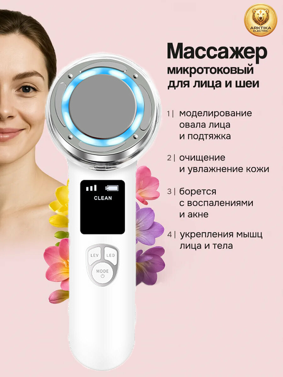 Микротоковый массажер для лица с EMS микротоками, 4 режимами и светом для борьбы с морщинами и отеками