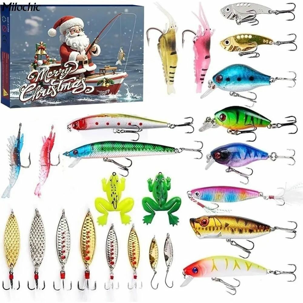 Рыболовный Адвент-календарь на 2024 год, Набор приманок на 24 дня, Подарки для мужчин