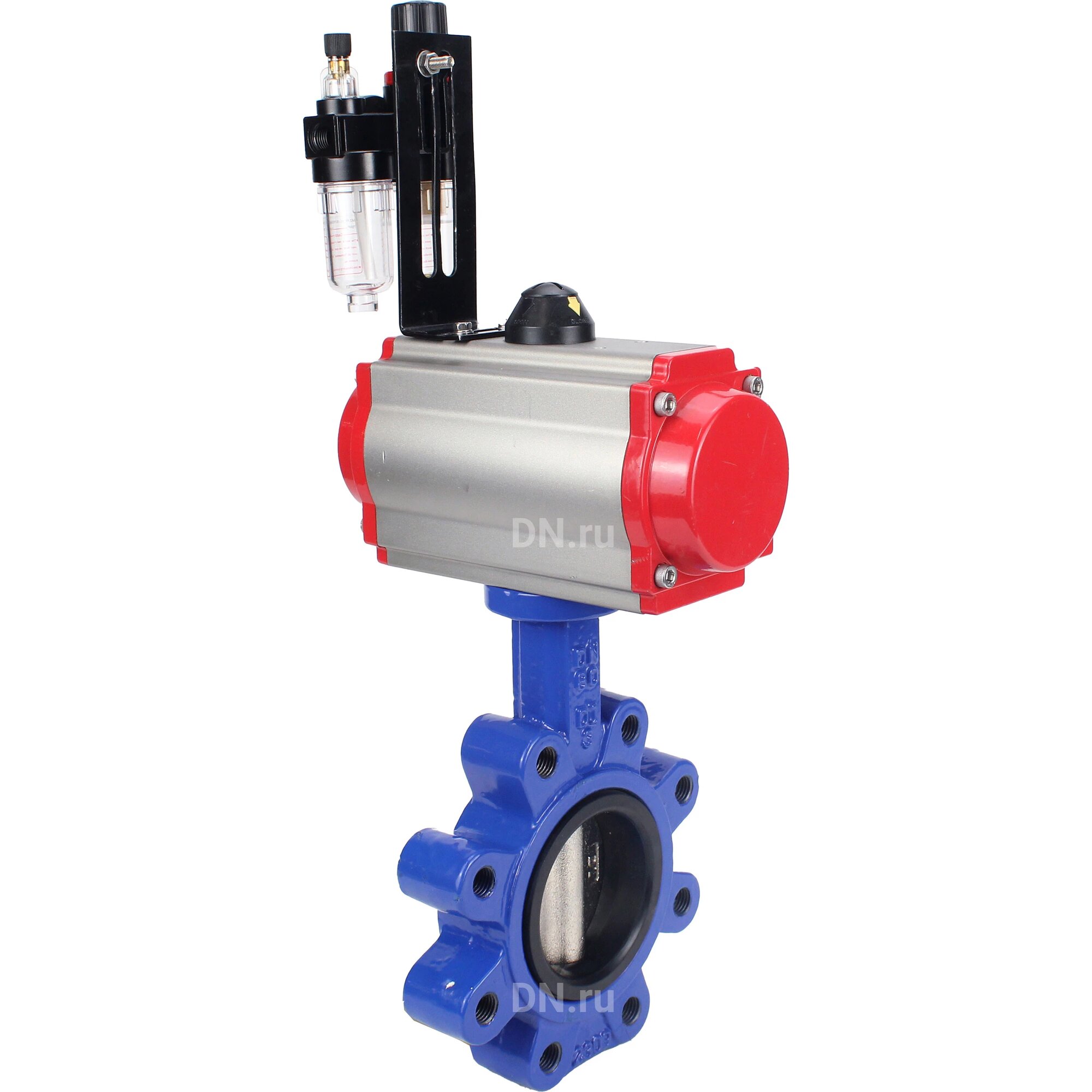 Затвор дисковый поворотный DN. ru QT450-QT450-EPDM-2W-Fb-H Ду80 Ру16 корпус - чугун QT450, диск - чугун QT450, уплотнение - EPDM, межфланцевый, с пневмоприводом DA-083, пневмораспределителем PND2-S1EM-52-1NC-J08-220VAC и БПВ APU1-10-40-V08