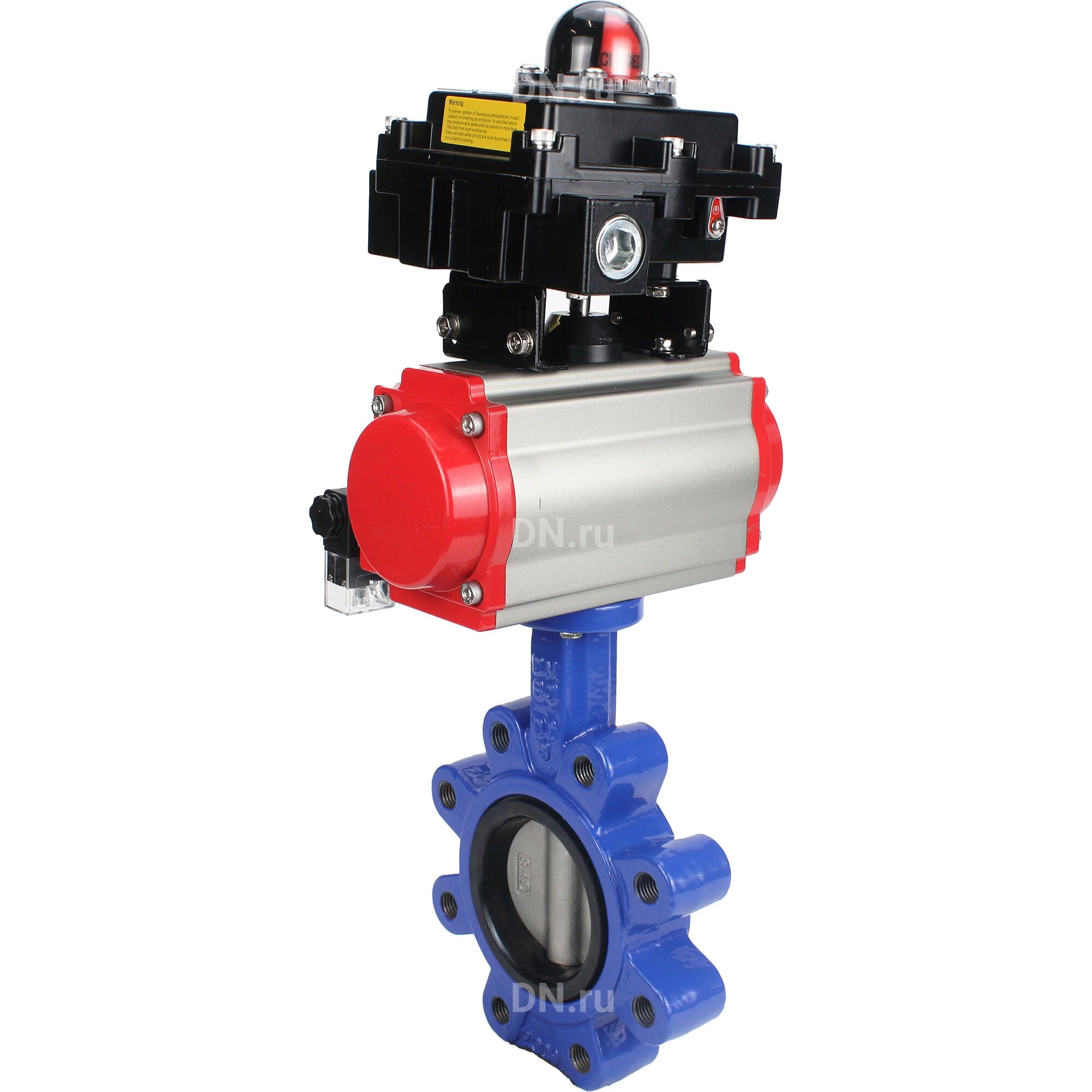 Затвор дисковый поворотный DN. ru QT450-304-NBR-2W-Fb-H Ду100 Ру16 чугун QT450, диск нерж. сталь 304, уплотн. NBR, межфланц, с пн. прив. DA-083, пн. распред. PND2-S1EM-52-1NC-J08-220VAC и БКВ LSB-410-02ExM12-250