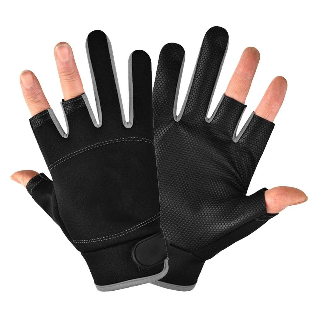Перчатки рыболовные трехпалые нескользящие, Черный серый