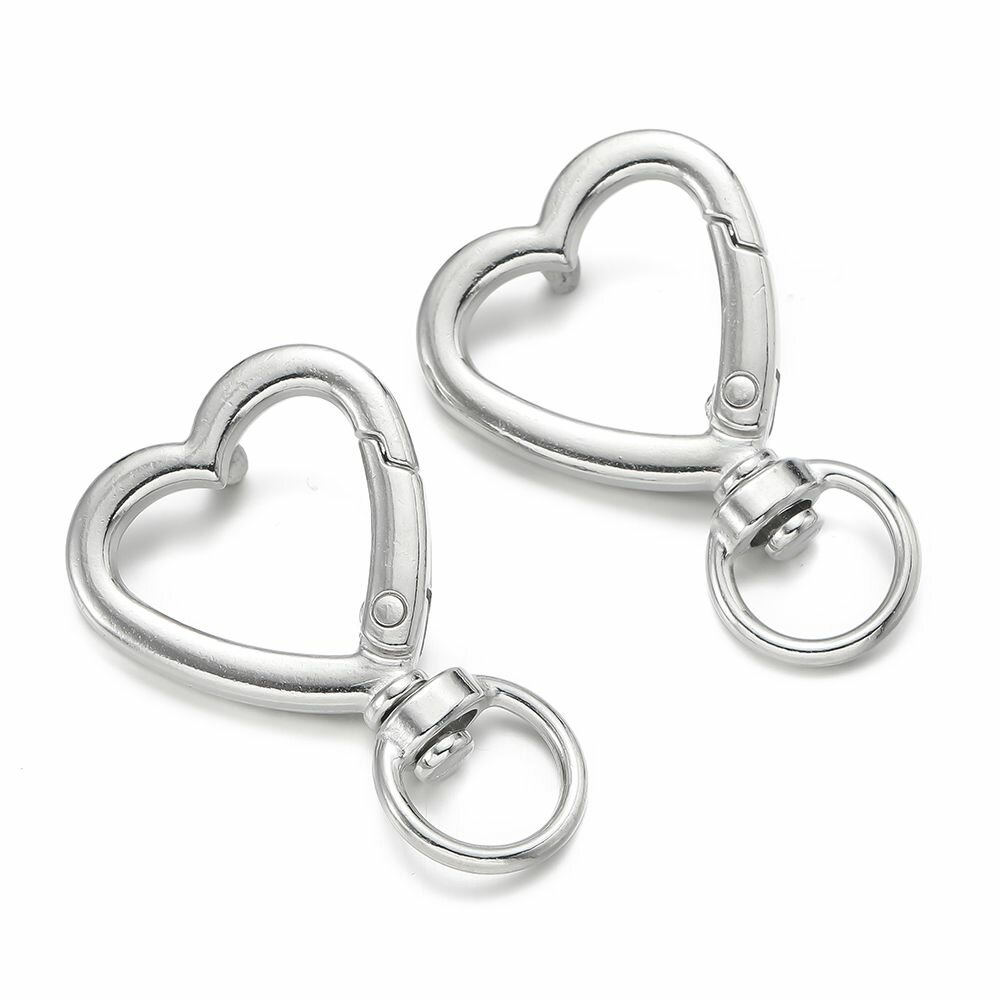 Карабин застежка сердечко для сумок и бижутерии, золотые металлические карабины 26х40 мм, комплект 5 шт, фурнитура для рукоделия и декора