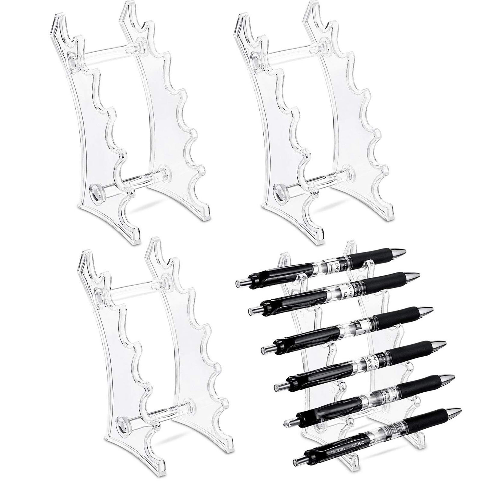 Набор из 4 шт. Подставка для отображения ручек Пластиковый подставка для ручек Подставка для отображения ручек с 6 слотами Подставка для бровевых карандашей Стойка для кистей для макияжа Органайзер для дома школы и офиса Черный Прозрачный