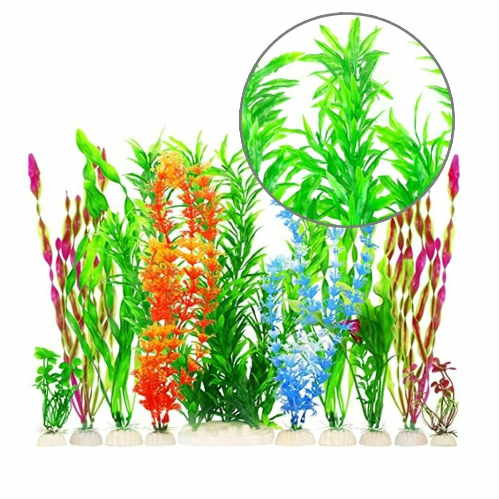 Декорация для аквариума, Набор из 10 штук искусственных водорослей для аквариумного декора - большие листья бамбука, один набор