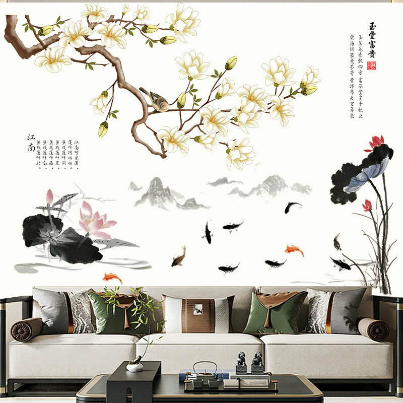 Новые китайские цветы и птицы настенные наклейки в китайском стиле WY9091A+XL8295 без сумки