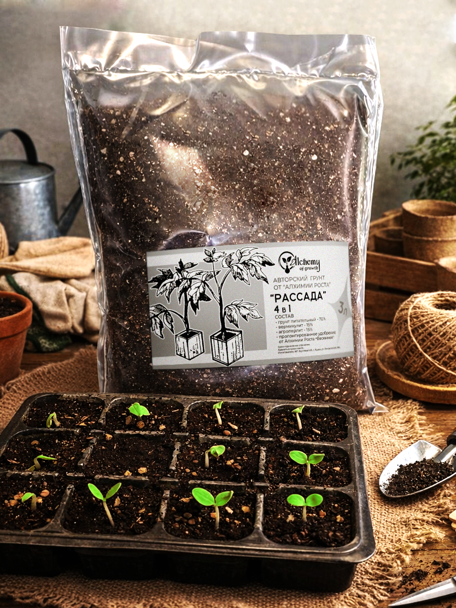 Грунт для растений от Алхимии роста "Рассада", фасовка 3 литра