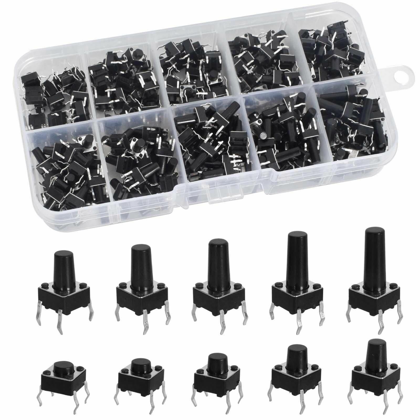 200 шт. Тактильный кнопочный переключатель 10 значений 6x6 мм, набор микро мгновенных тактовых кнопочных переключателей